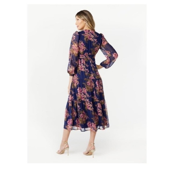 sofia by sofia vergara | Dresses | Sofia Vergara Navy Blue Floral Midi Dress Xs | Poshmark